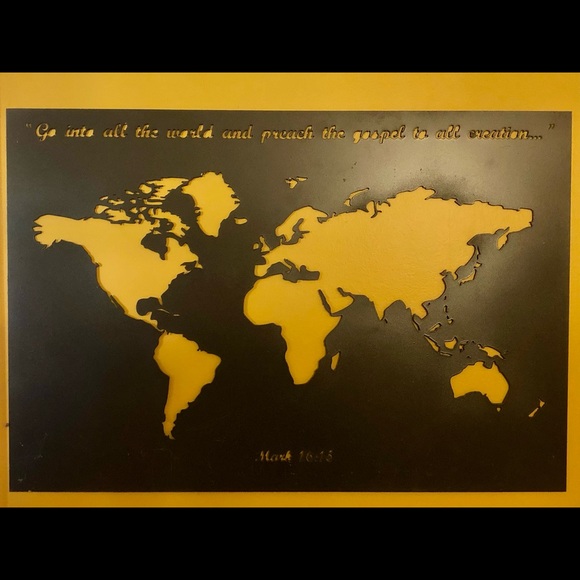 Wall Decor | Metal Laser Cut World Map With Great Commission Bible ...